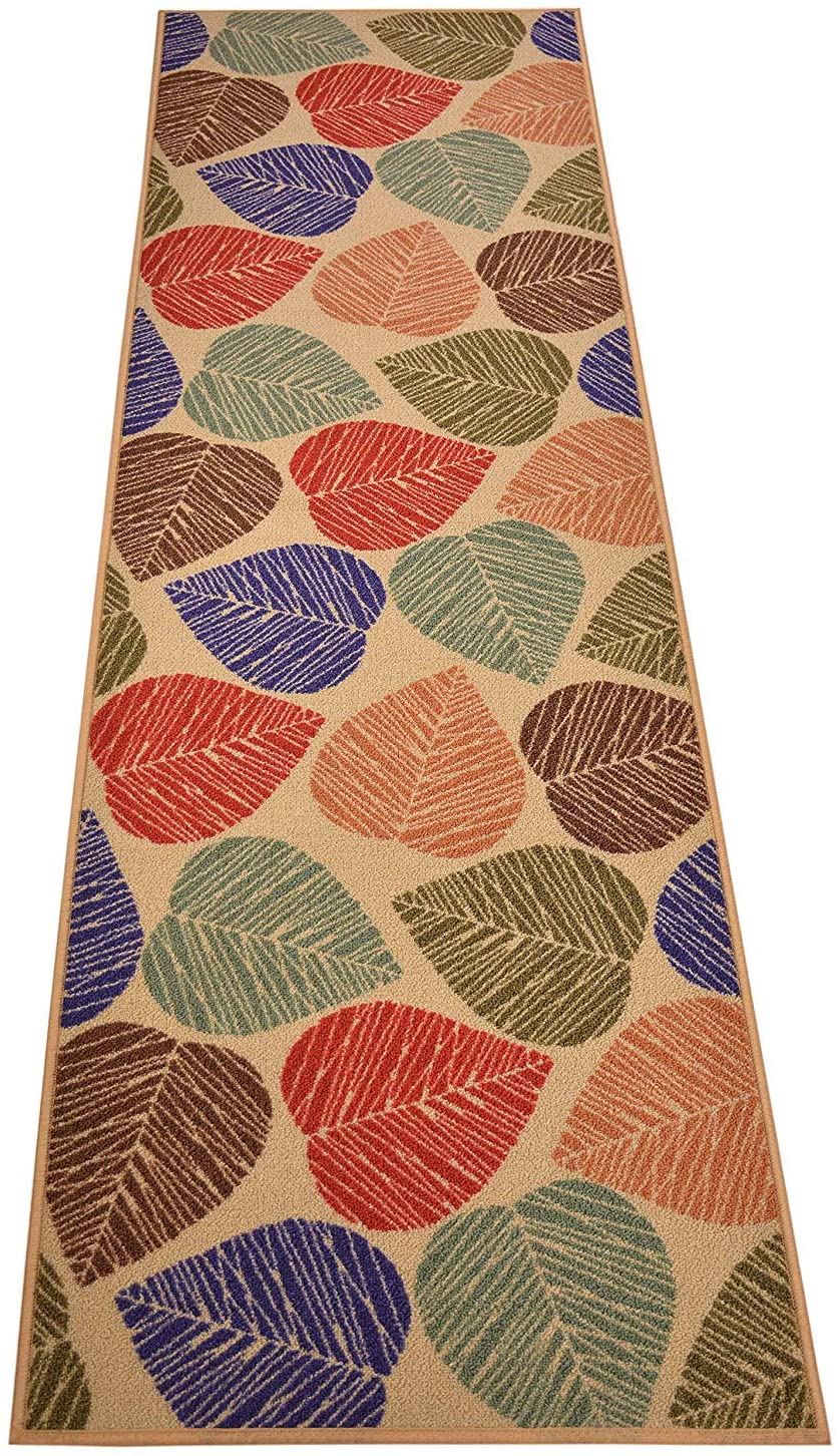 Antibacterial Custom Runner Rug Beige Leaves Design Roll Runner 26 Inch ...