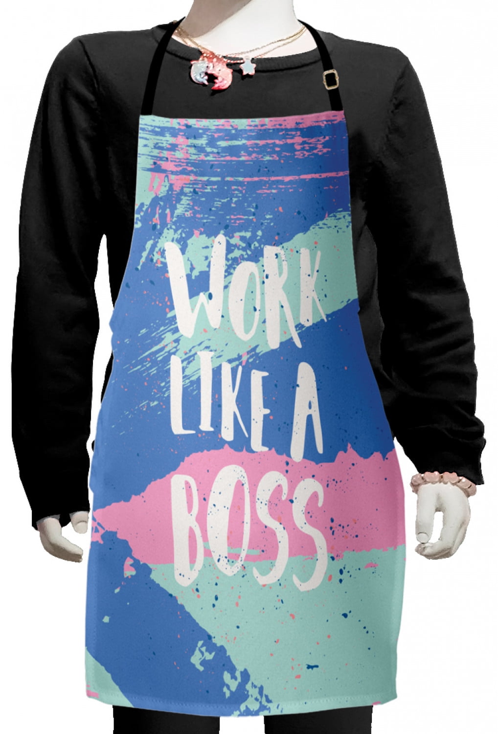 Saying Kids Apron, Work Like a Boss Words on Splashy Stained Pastel ...