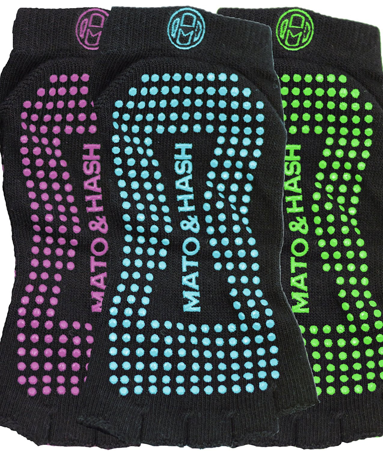 Mato & Hash Toeless Half Toe Yoga Socks With Grip - 3PK B.Lime/B.Scuba ...