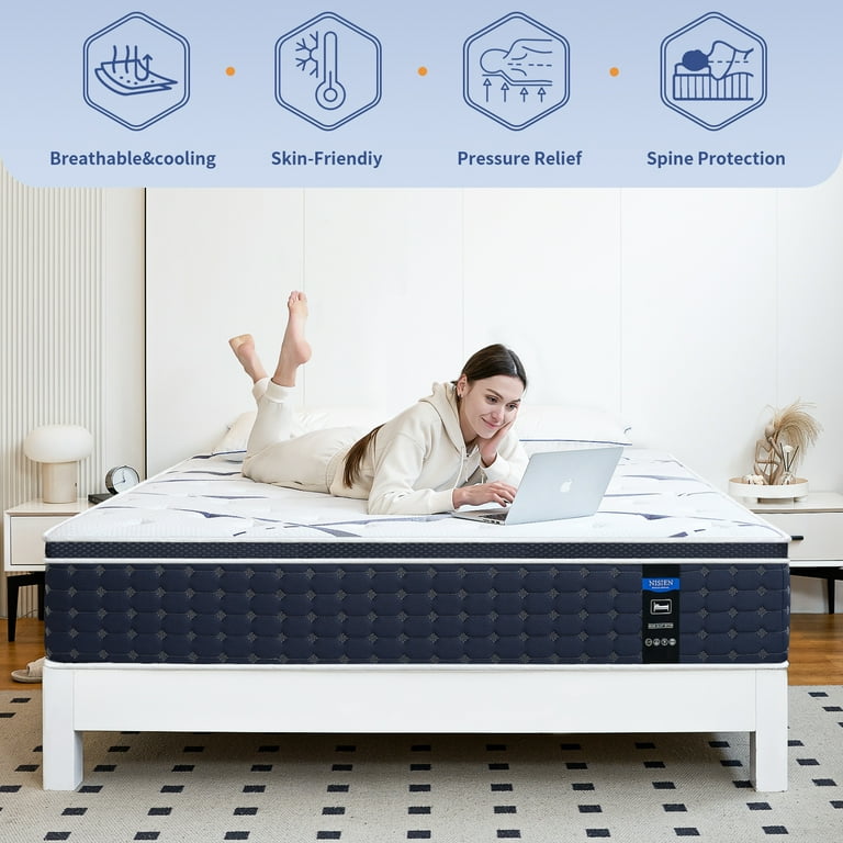 NISIEN Queen Mattress 12 Inch Hybrid Memory Foam Mattress in a Box Pressure Relief CertiPUR US Walmart