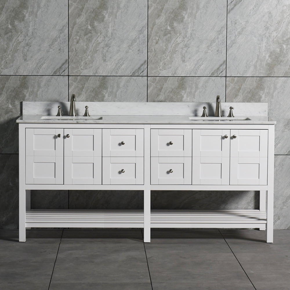 WoodBridge 72" x21" Solid Wood Vanities with Carra White Marble Top ...