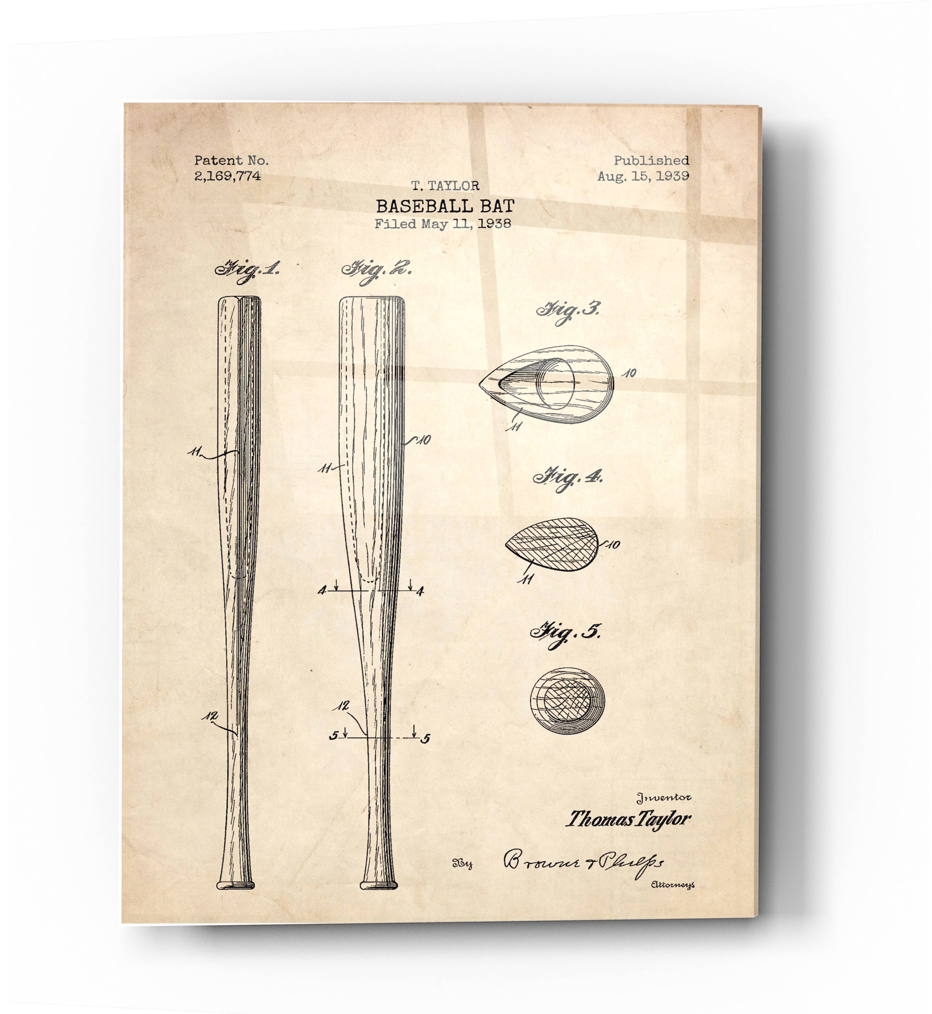 Epic Art 'Baseball Bat Blueprint Patent Parchment' Acrylic Glass Wall ...