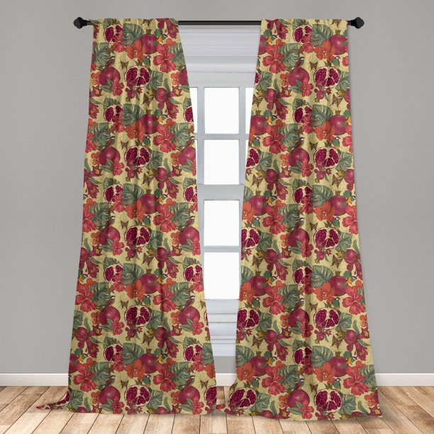 Red Curtains 2 Panels Set, Natural Tropical and Exotic Birds ...