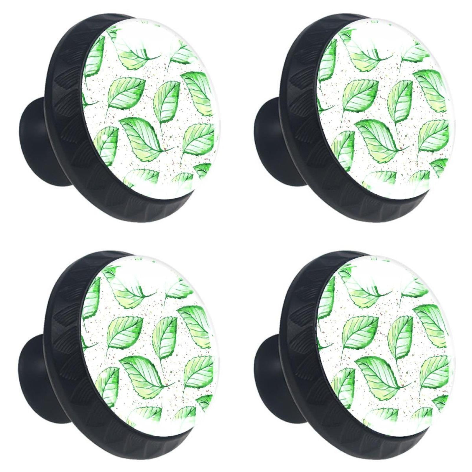 4 Pcs Watercolor Green Leaves Knobs for Kitchen Cabinet Cupboard ...