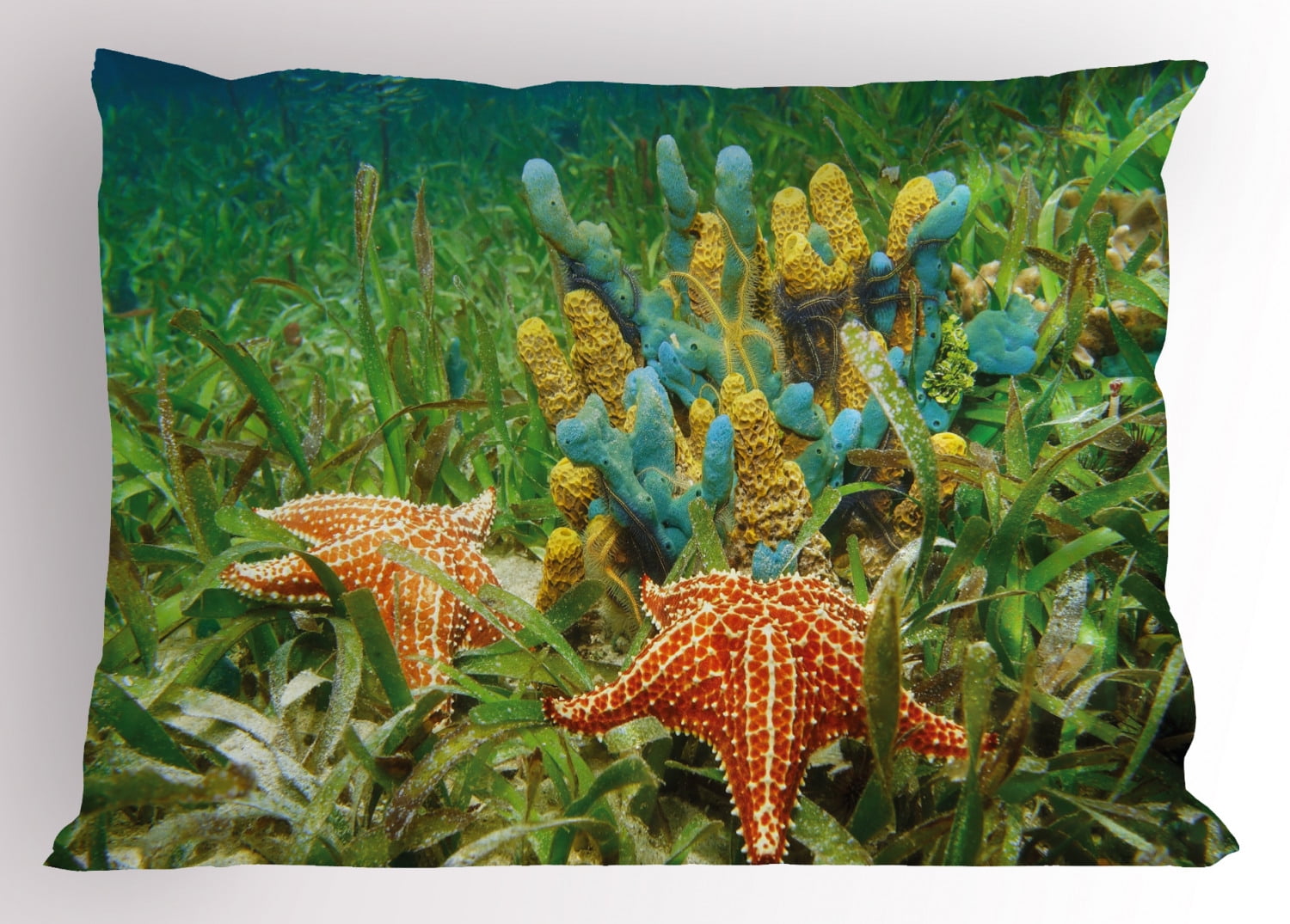 Starfish Pillow Sham Underwater Marine Life with Colorful Sponges and ...