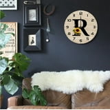 Eveokoki Monogram Letter R Round Wood Wall Clocks Sunflower Frameless ...