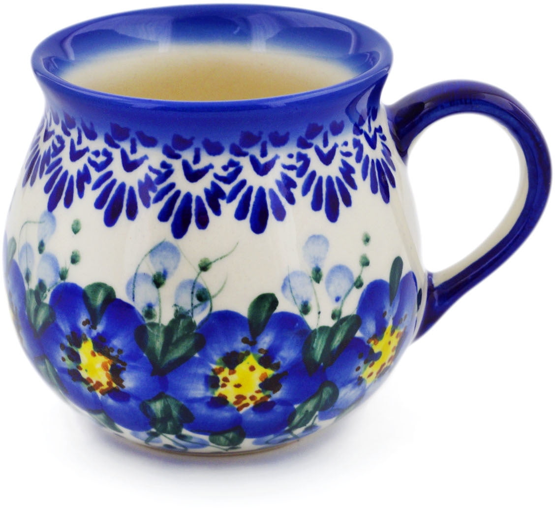 Polish Pottery Bubble Mug 9 oz Polmedia Blue Wildflower Theme UNIKAT ...
