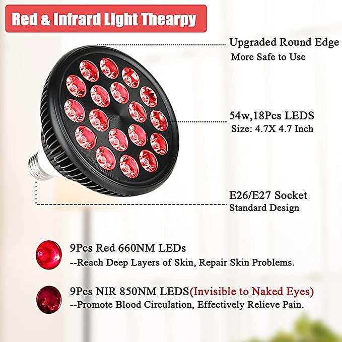Lámpara calefactora infrarroja de 54W, lámpara de terapia de luz roja ...