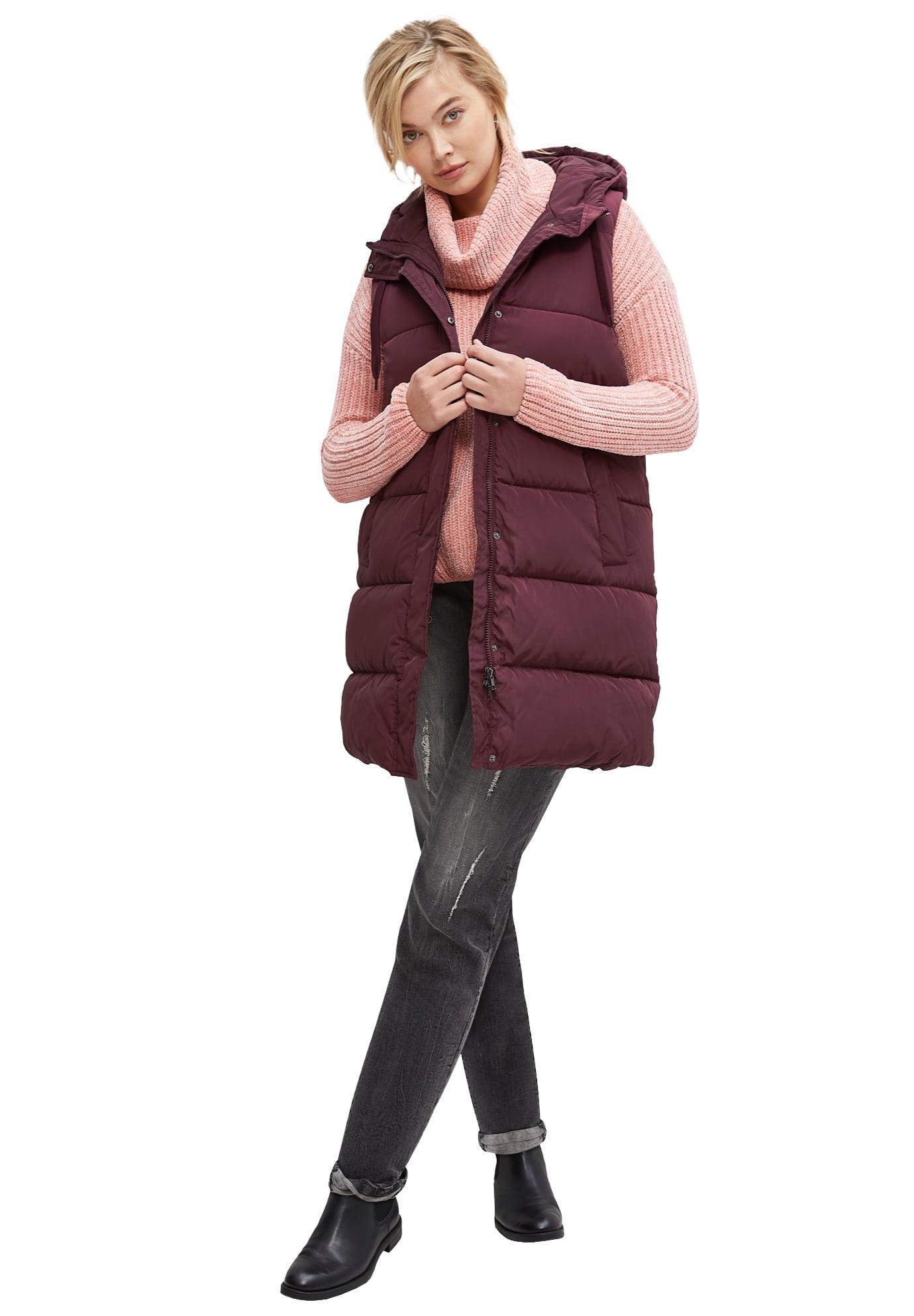 Ellos Women's Long Hooded Puffer Vest - Walmart.com