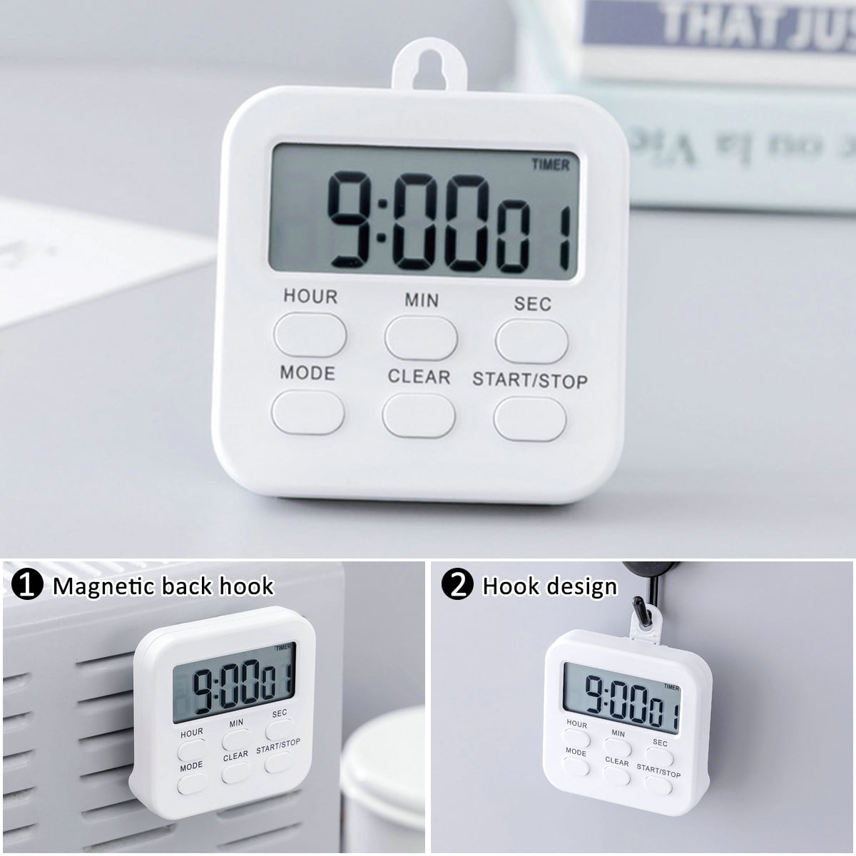 Miuline 3 in 1 Digital Kitchen Timer,Magnetic Countdown Large LCD ...