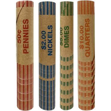 Walmart Assorted Coin Wrappers - Quarters, Dimes, Nickels, Pennies, 36 ...