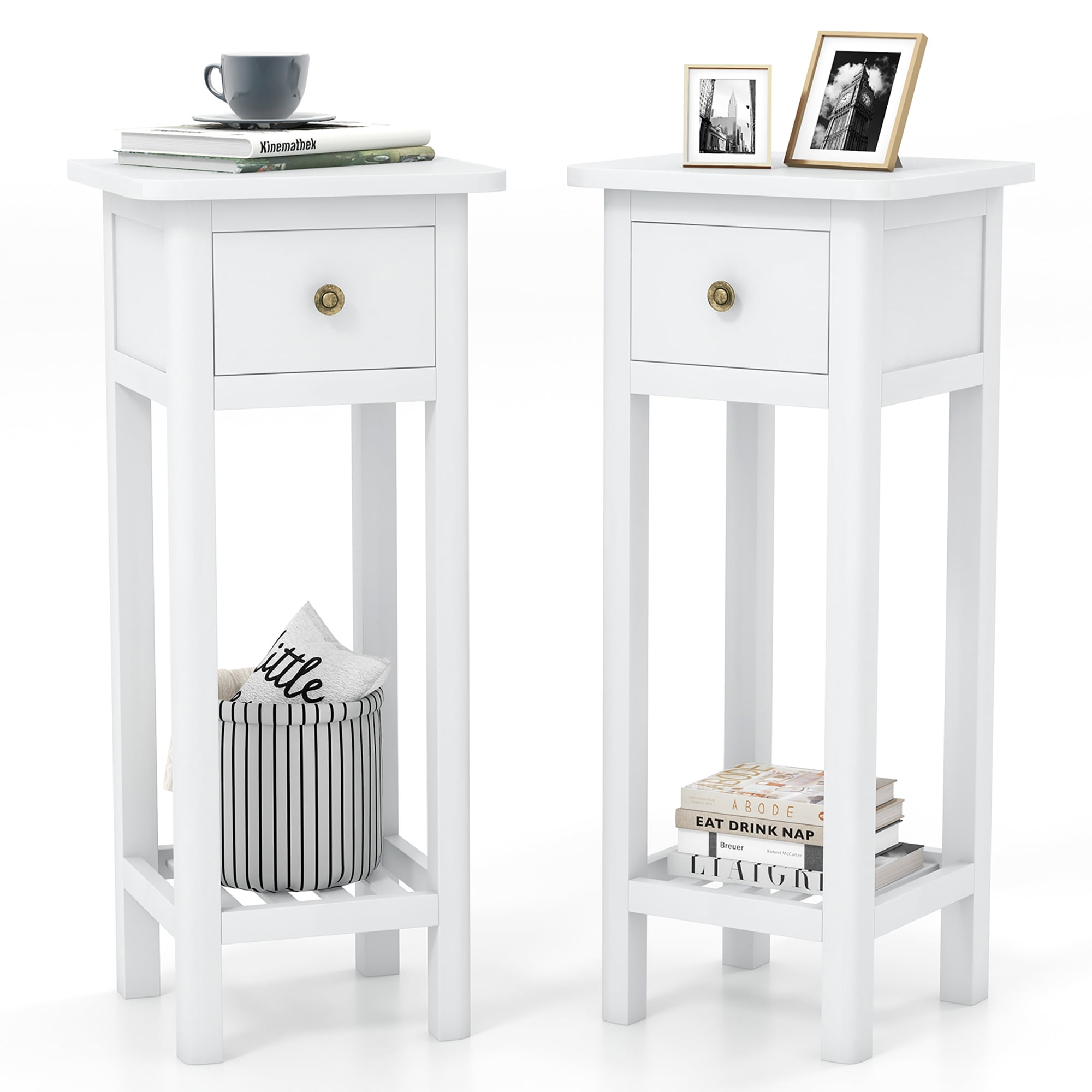 Click here for Gymax Solid Wood Side Table Rectangular 2pcs Sofa... prices