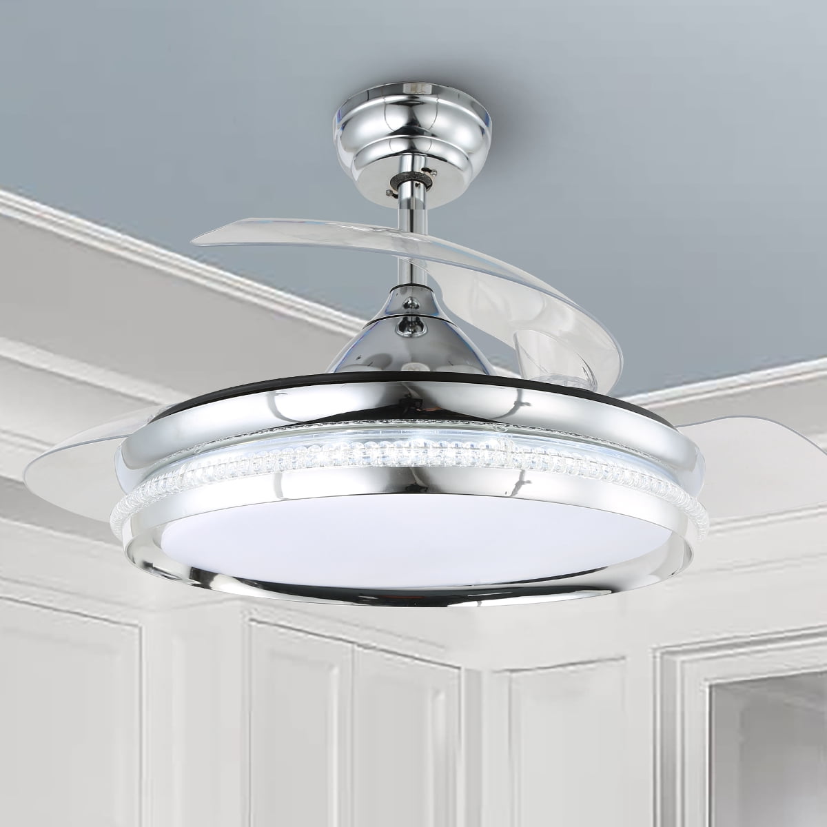 "Bella Depot 42"" Modern LED Ceiling Fan with Retractable Blades, Light ...