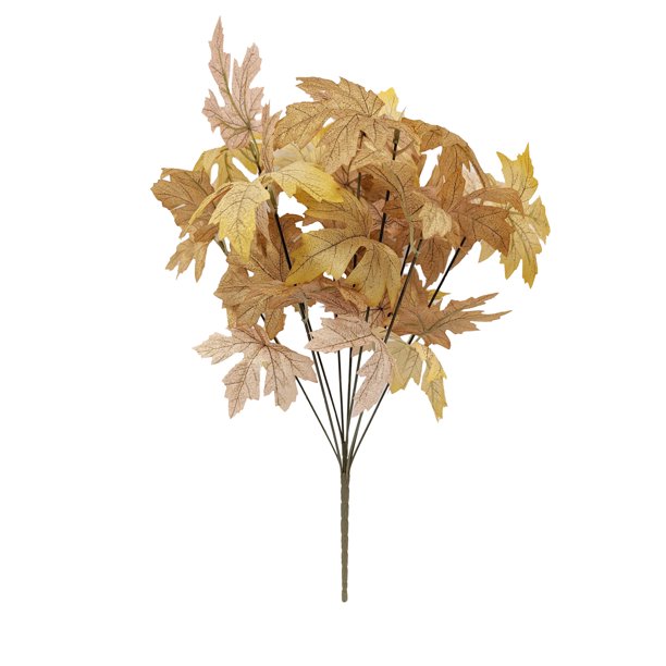 Mainstays 18" Yellow & Tan Maple Leaves Artificial Flower Bush ...