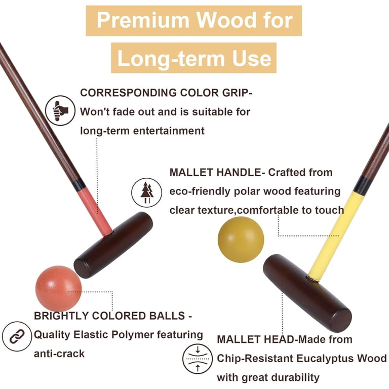 Croquet Sets 2-6 Players Croquet Set For Kids,32 Inch Gibbin Deluxe ...