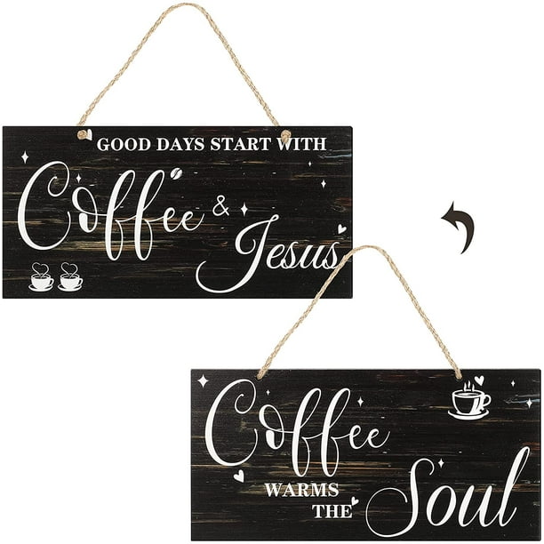 Coffee Sign Kitchen Coffee Bar Decor Double-Sided Farmhouse Kitchen ...
