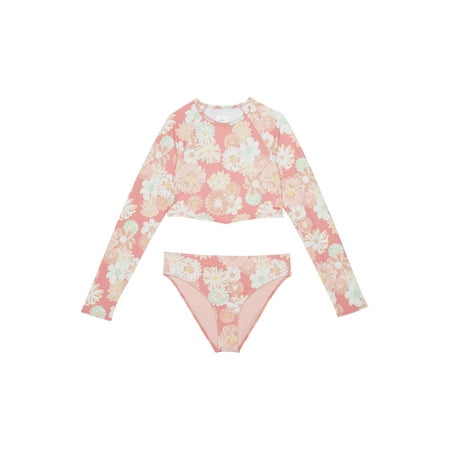 Roxy Girl's Vintage Mood Story Long Sleeve Swimsuit Set (Big Kids) Tea ...