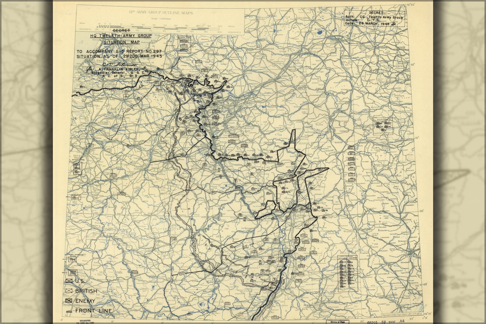 24"x36" Gallery Poster, map invasion of Germany March 29, 1945 12th ...