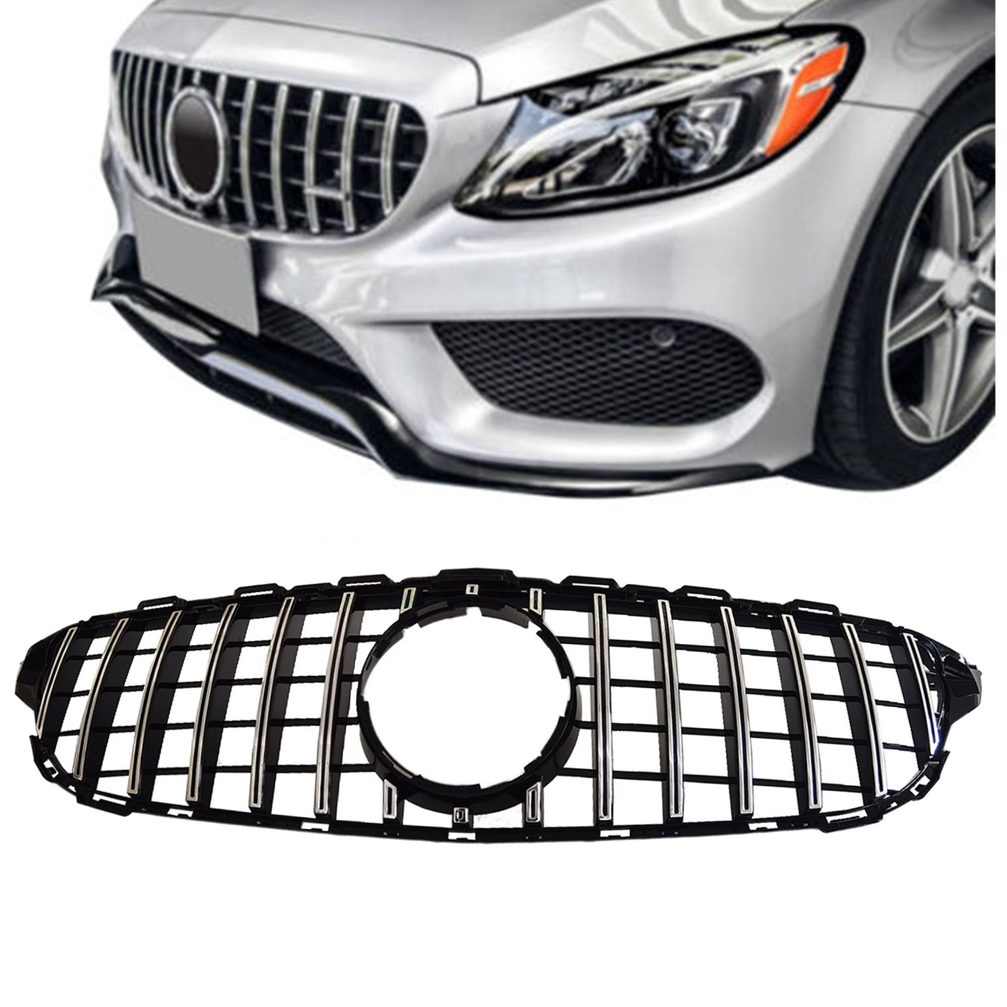 Front GT-R Style Grille Chrome For 2015 2016 2017 2018 Mercedes Benz ...
