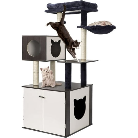 Modern Cat Tree for Indoor Cats,59”Multifunctional Cat Tower with ...