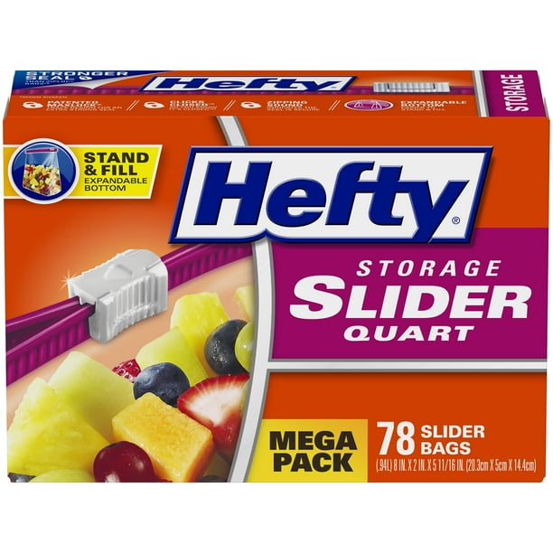 Hefty Slider Storage Bags, Quart Size, 78 Count, Pack of 1 - Walmart.com