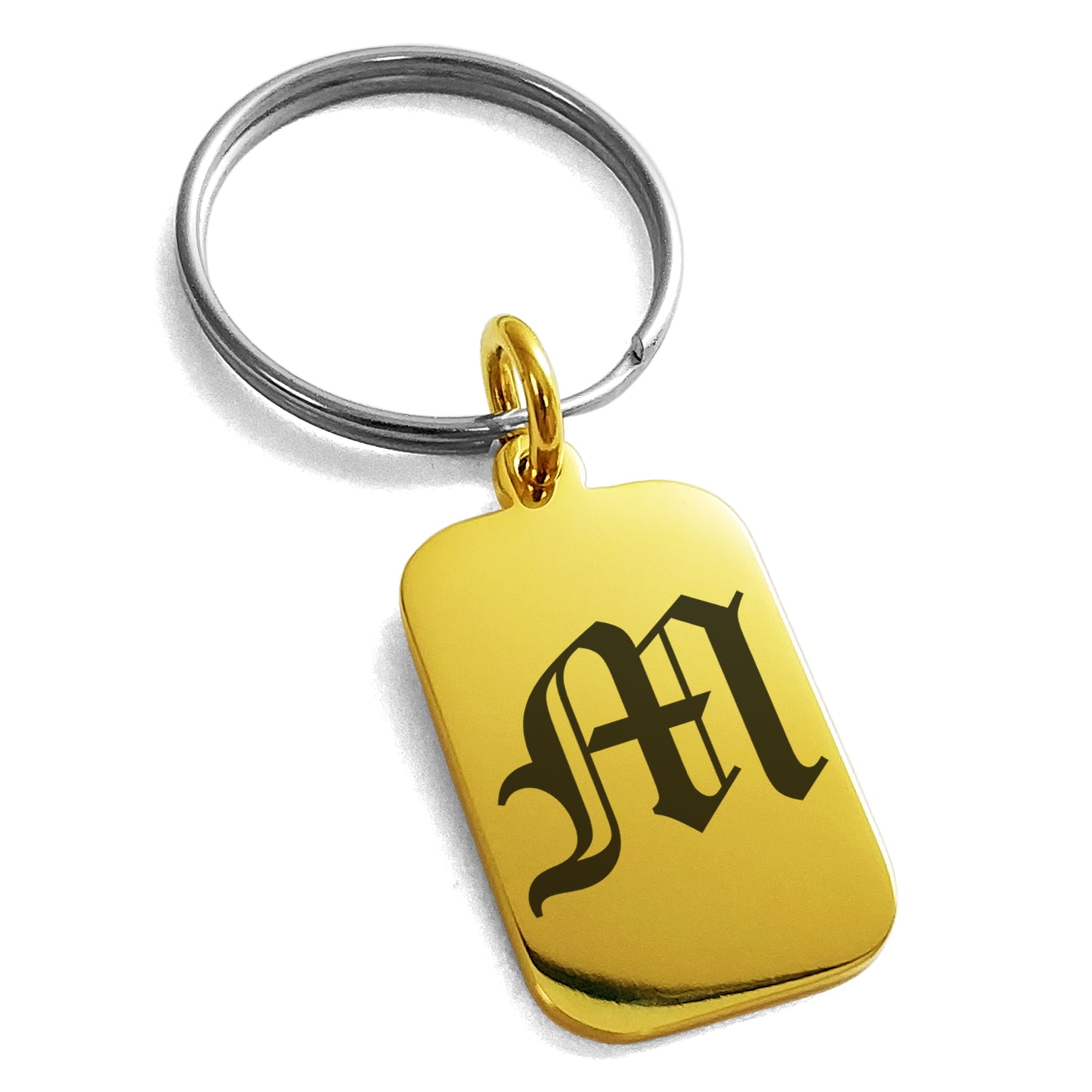 Stainless Steel Letter M Initial Old English Monogram Engraved Small ...