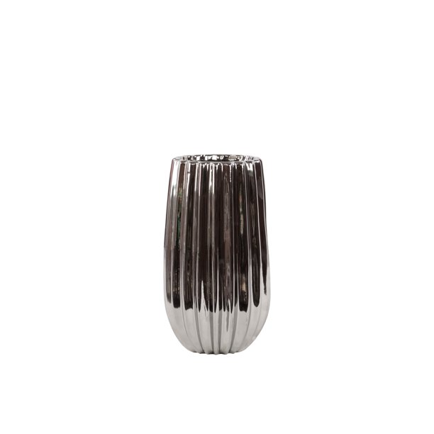 Ultra Stylish Ceramic Vase W/ Embossed Lines In Silver Color - Walmart.com