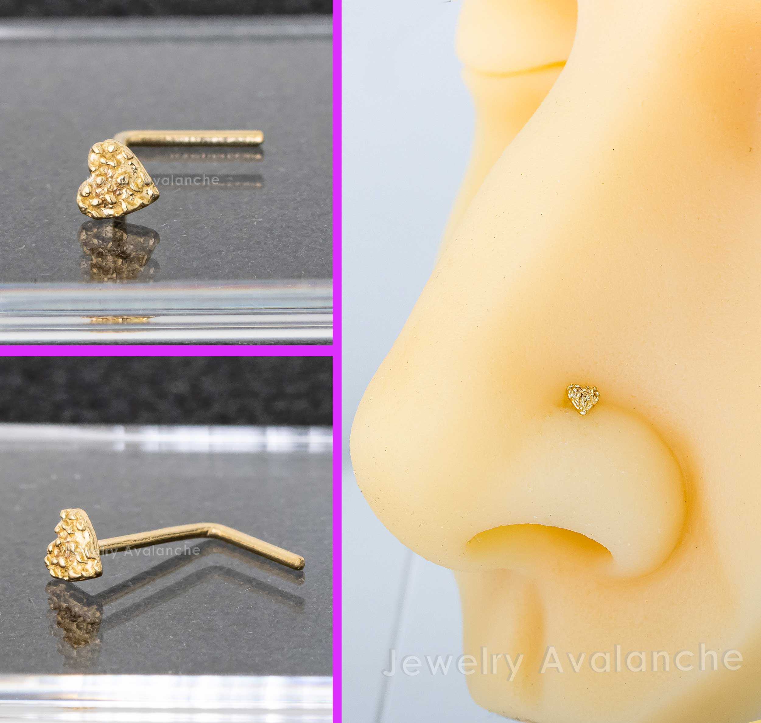 Solid 14K Yellow Gold Nugget Heart Nose Stud Heart Shape Nose Ring 22G L Bend Nose Ring Stud 14KNLS022NHRT Walmart Business Supplies