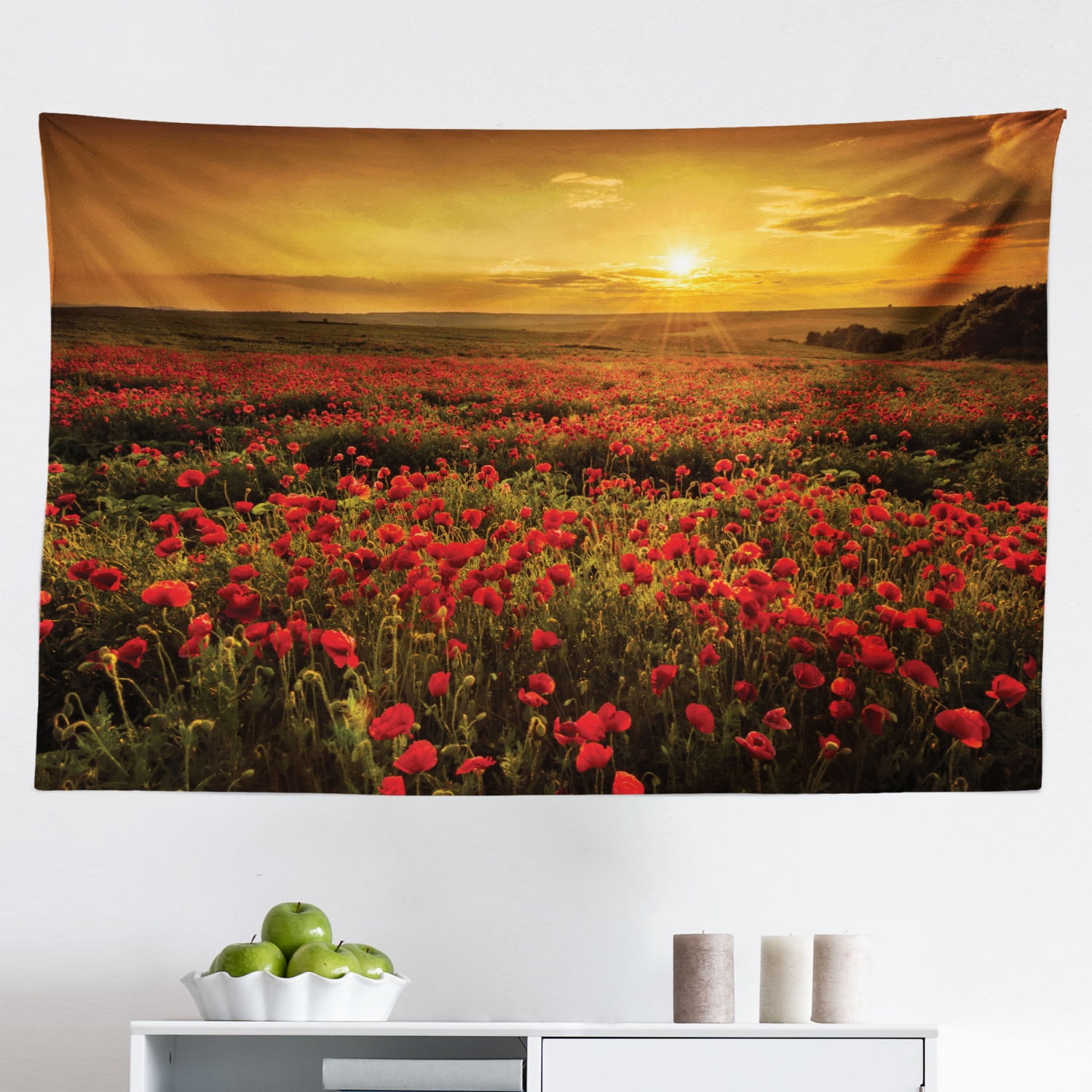 Flower Tapestry, Pattern with Colorful Poppy Flowers Polkadot ...