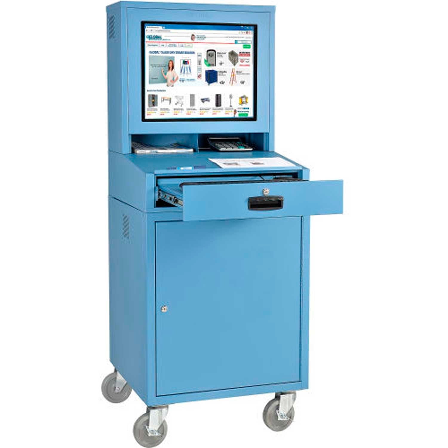 Mobile Security LCD Computer Cabinet Enclosure, Blue, 24-1/2"W x 22-1/2 ...