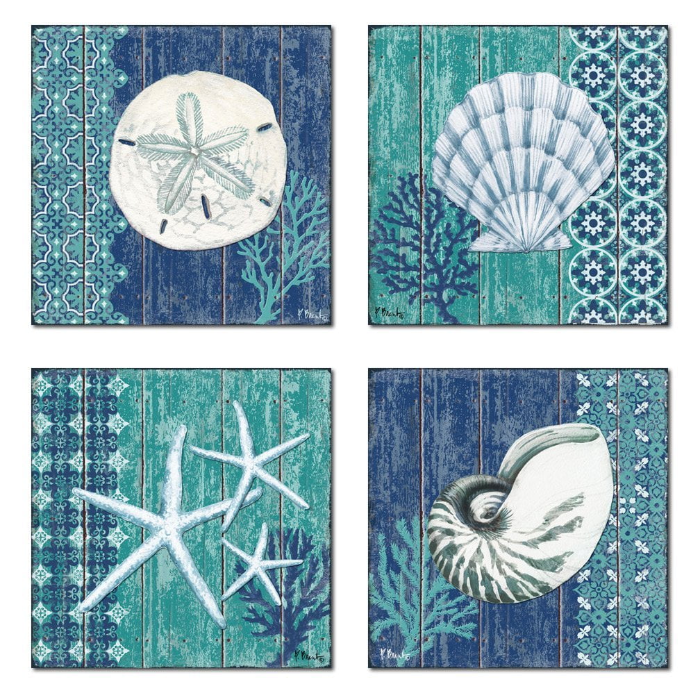 Coastal Blue and Teal Seashell Sand Dollar and Star Fish Adult Decor; 4 ...