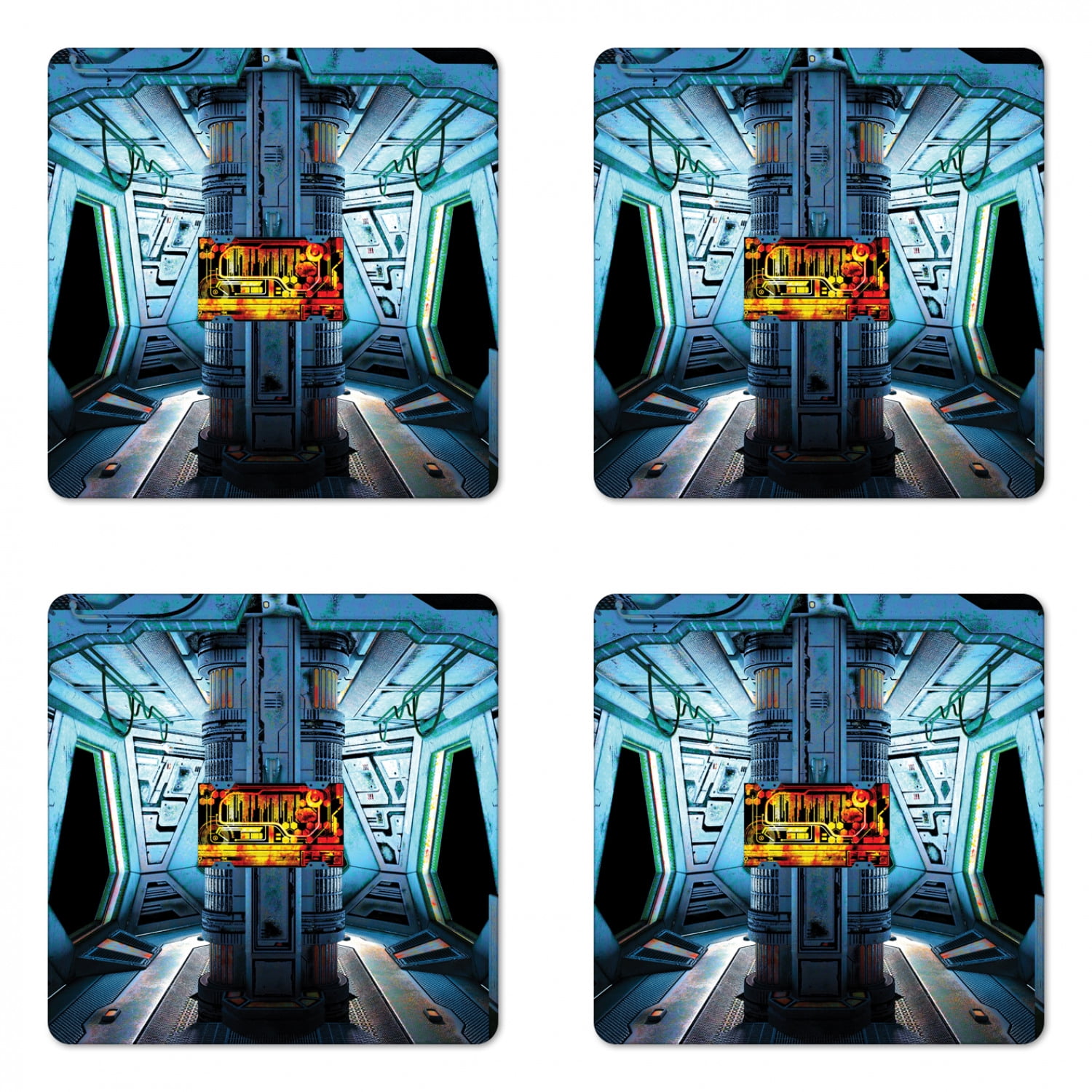 Outer Space Coaster Set of 4, Space Ship Station Base Control Room ...