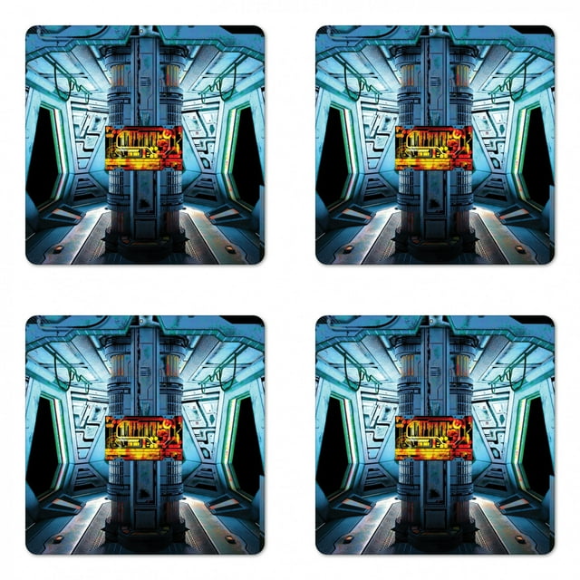 Outer Space Coaster Set of 4, Space Ship Station Base Control Room ...