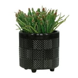 Sagebrook Home Set Of 2 6/8" Textured Planters, Shiny Black, Round ...