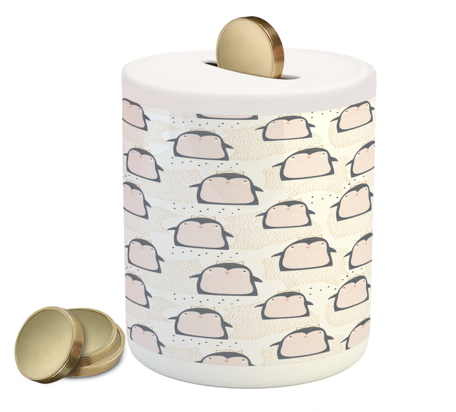 Penguin Piggy Bank, Doodle Style Cartoon Animals from Antarctica Crowns ...