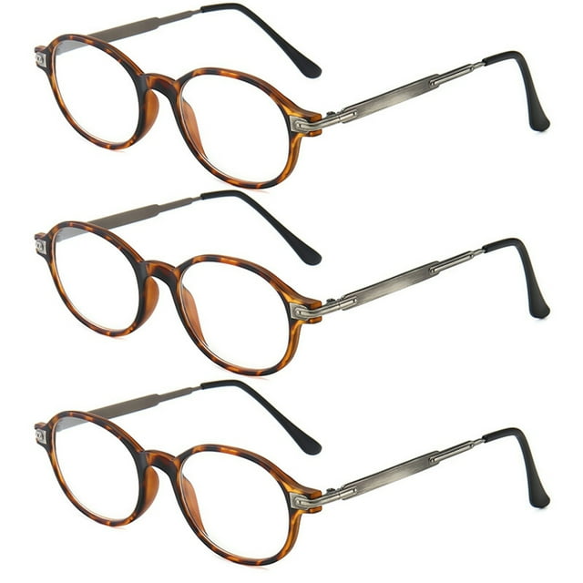 3 Pack Oversized Reading Glasses TR Metal Oval Readers for Men Women ...
