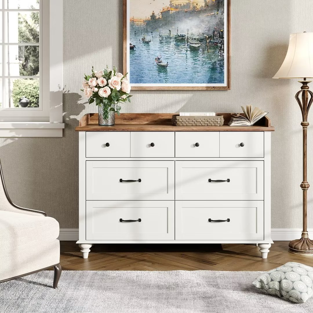 WAMPAT Dresser for Bedroom with 6 Sliding Drawers, White Dressers with ...