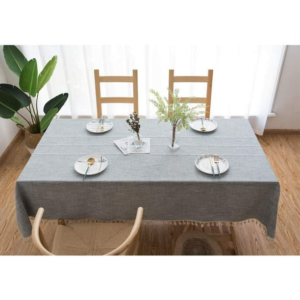 Zecatl Cotton Linen Rectangle Tablecloth Table Cloth Heavy Weight Cotton Linen Dust Proof Table Cover For Party Table Cover Kitchen Dinning Light Gray