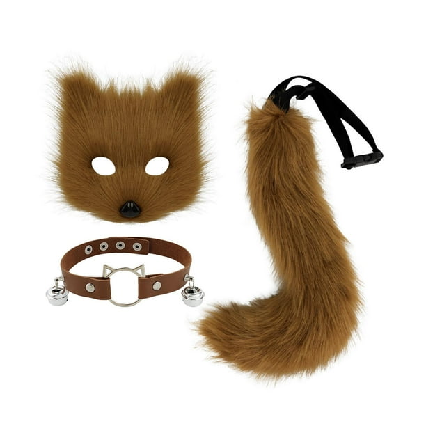 Máscara y cola de gato Therian realistas para adultos y niños. Marrón ...