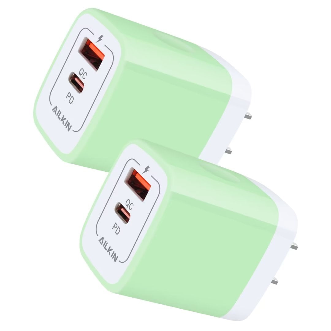 USB C Block,2PCS AILKIN 20W PD Type C Charger Block QC3.0 Dual USB Wall ...