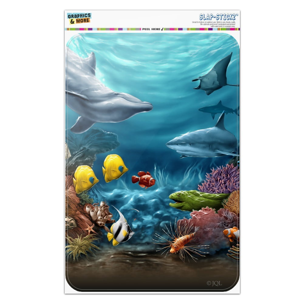 Coral Reef Ocean Scene Dolphin Turtle Shark Stingray Fish Home Business ...