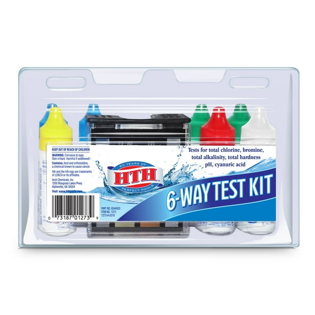 HTH 6-way Pool Test Kit, Test for Chlorine, Bromine, pH, Alkalinity ...