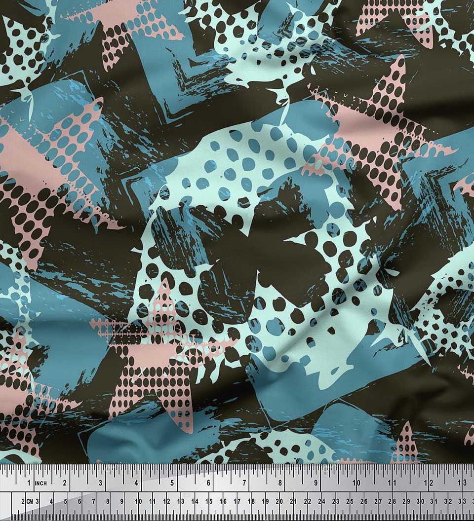 Soimoi Blue Viscose Chiffon Fabric Dot,Insect & Texture Print Fabric by ...