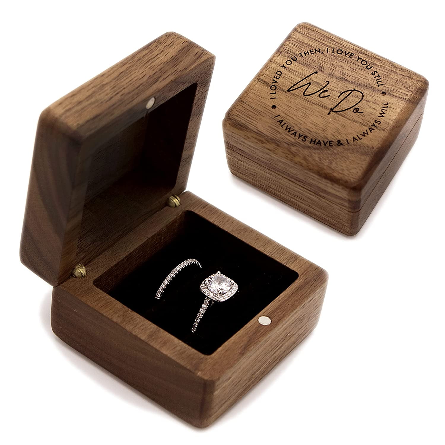 MUUJEE We Do Wood Double Ring Box - Wooden Ring Holder for 2 Rings ...