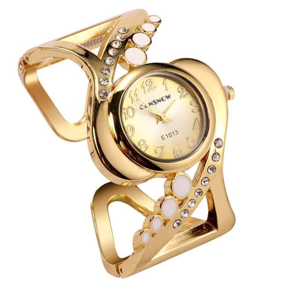 Weicam Women Luxury Crystal Cuff Bracelet Round Dial Analog Quartz ...