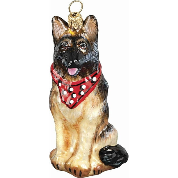 German Shepherd with Bandana Polish Glass Christmas Tree Ornament ...