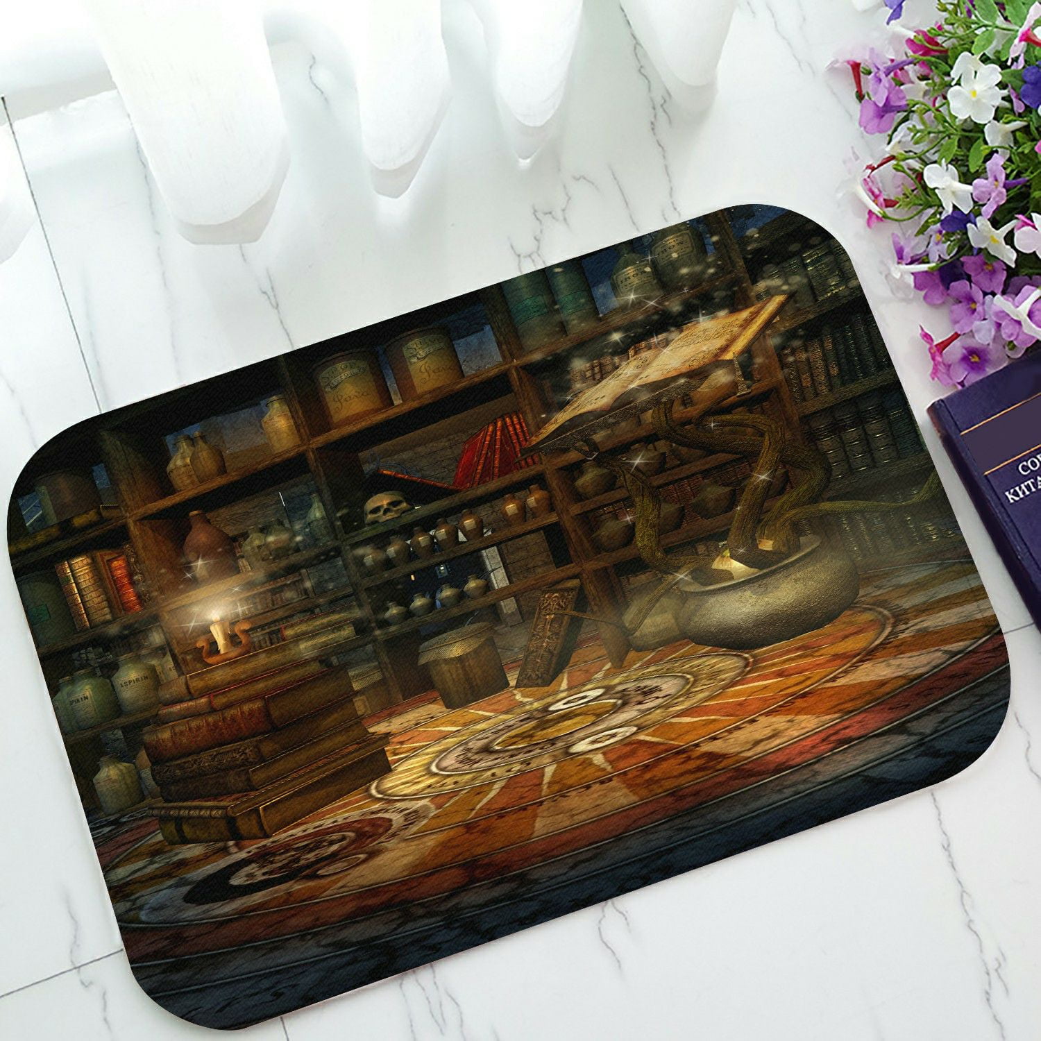 ECZJNT Fantasy room with a magic book potions and candles Doormat Bath ...