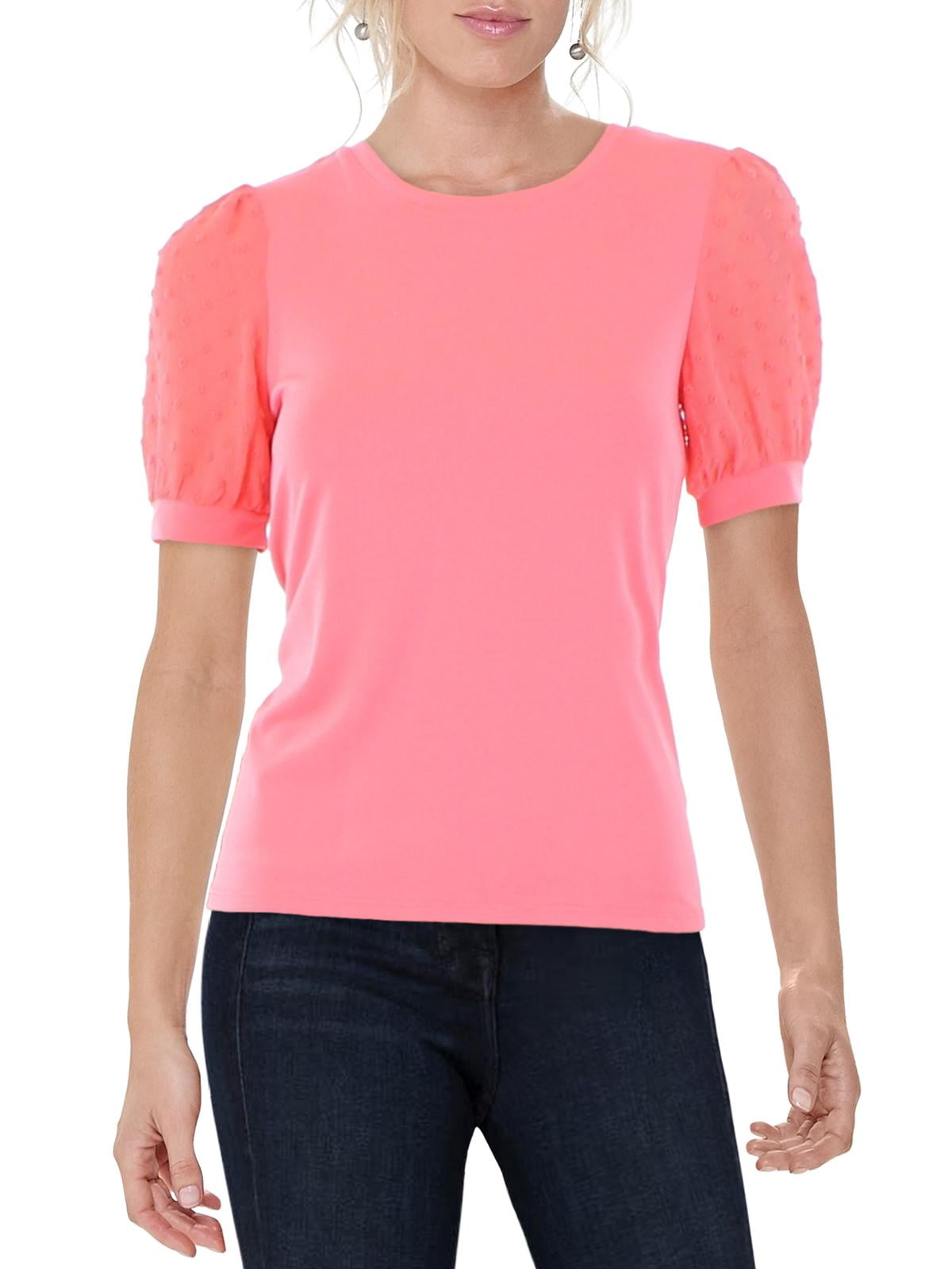 CeCe Womens Puff Sleeve Mixed Media Top - Walmart.com