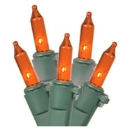 Set of 50 Orange Mini Christmas Lights 2.5" Spacing - Black Wire ...