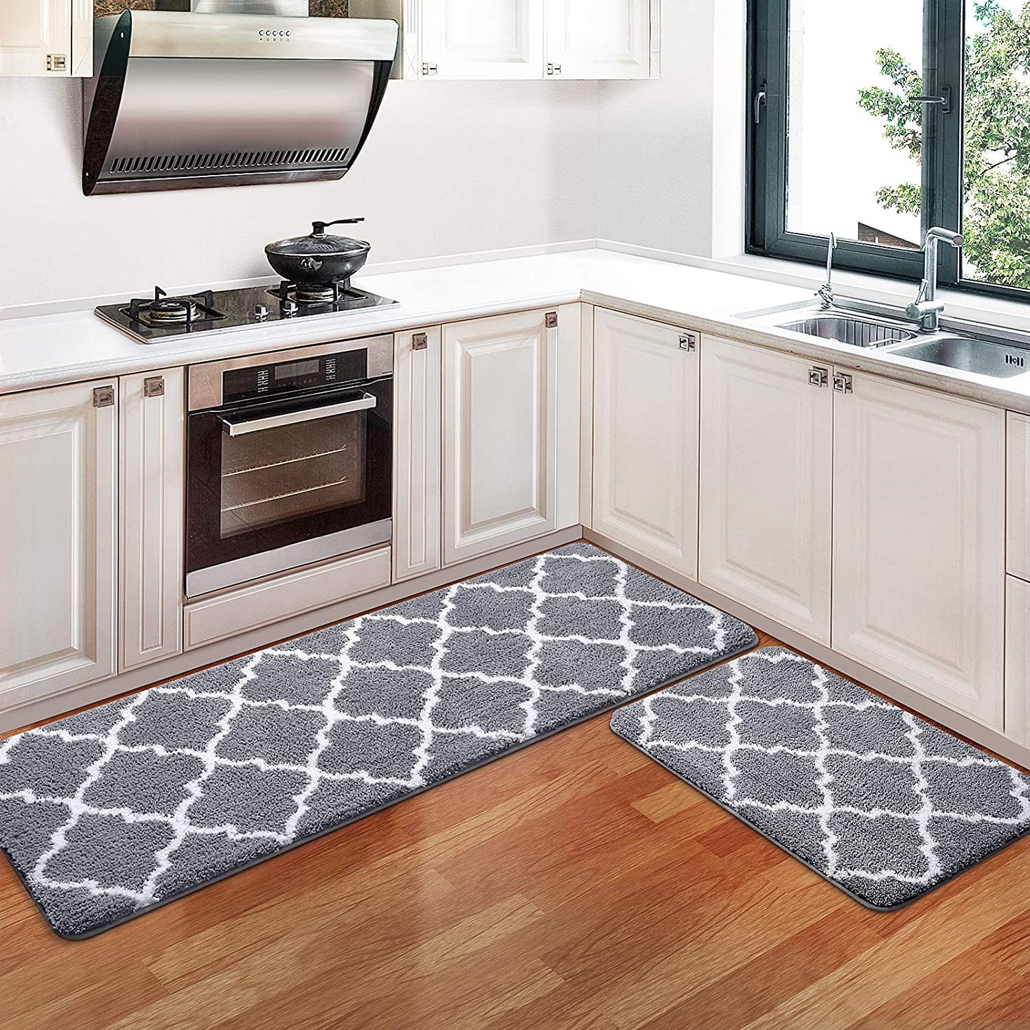Homify 2 PCS Kitchen Rugs And Mats Non Slip 20 x32 20 x59 Grey Soft